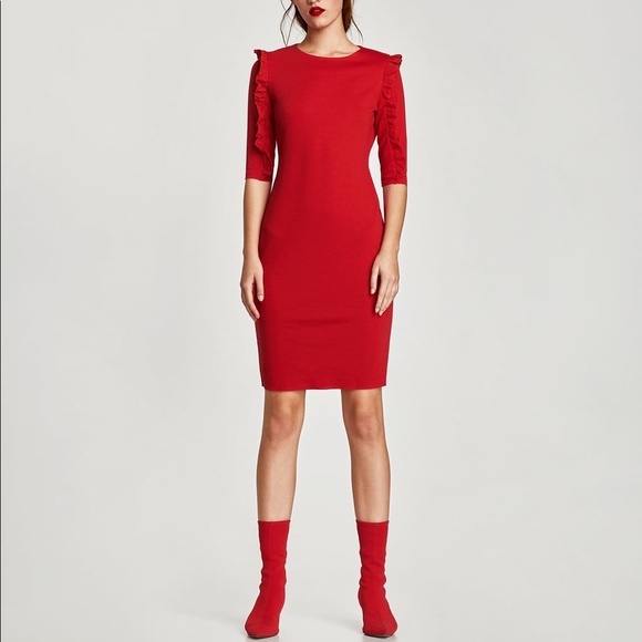 Zara | Dresses | Zara Red Dress With Ruffles Brand New | Poshmark
